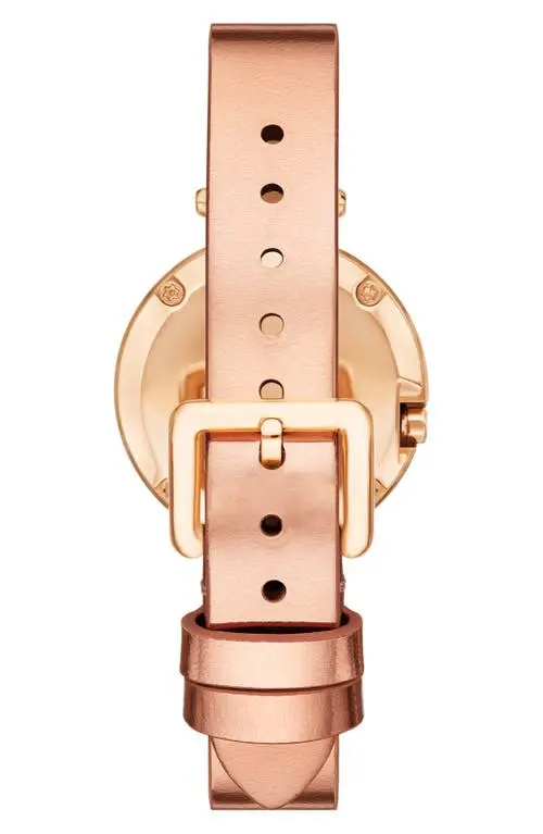 Tory Burch Small Pierced Leather Strap Watch - Rose Gold